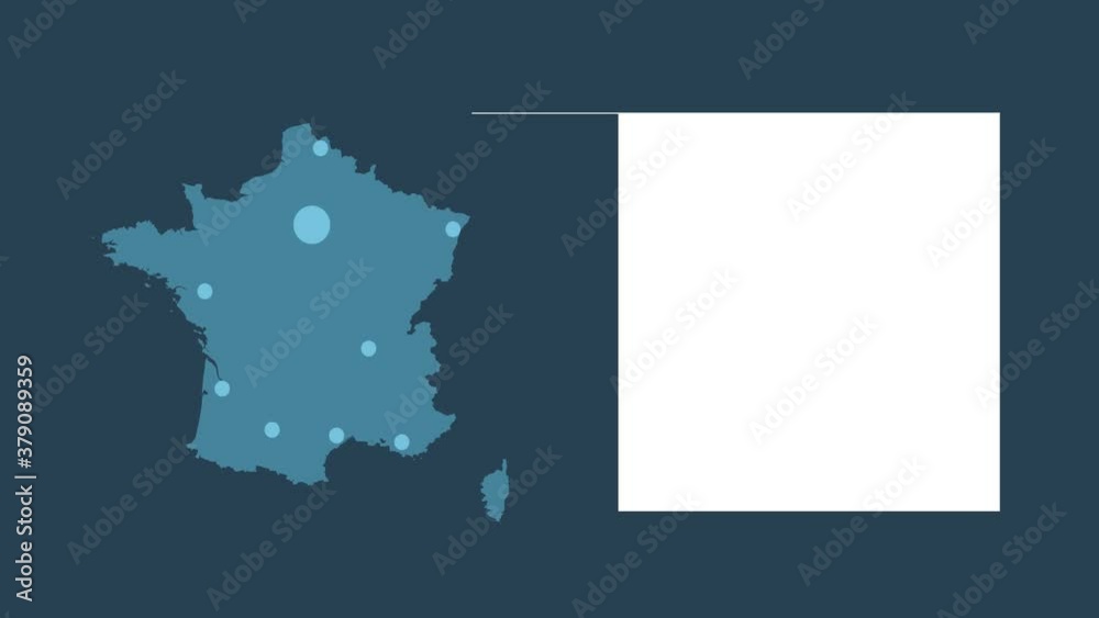 France map animation with map of Europe, cities and text placeholder ...