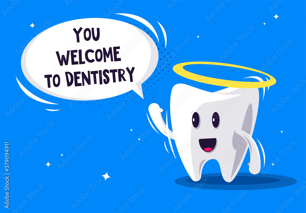 vector illustration of a talking cartoon tooth with a cloud for text ...