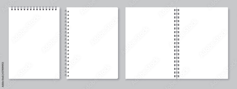 Notebook set, blank pages for writing notes. Opened notebook. Book of ...