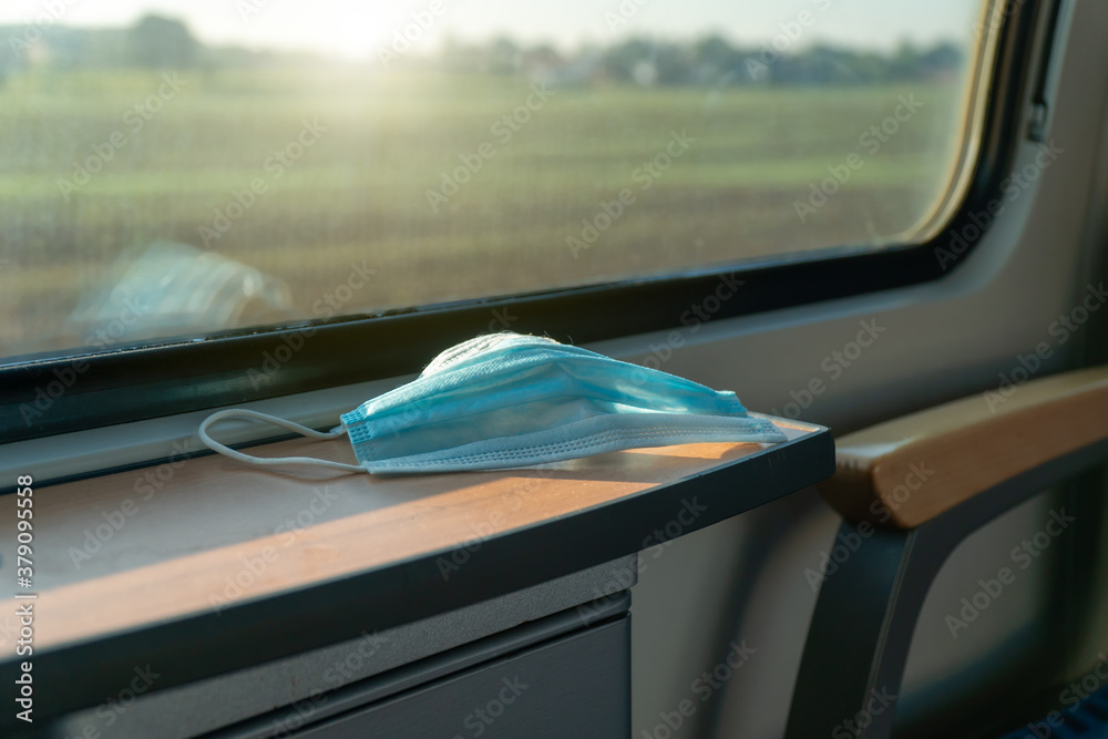 Empty inside train bus subway public transport with window view and ...