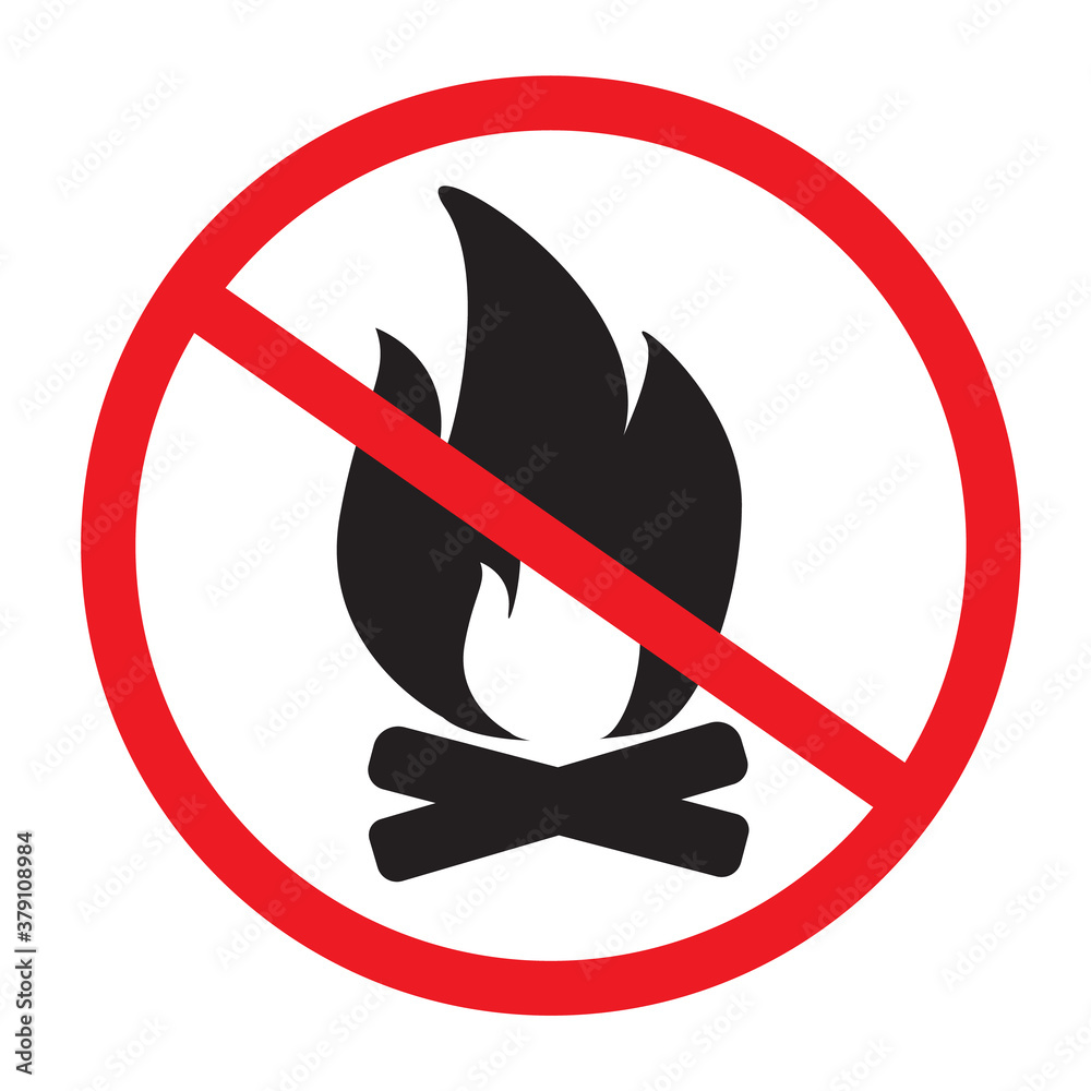no bonfire prohibited icon on white background. no fire sign. stop ...
