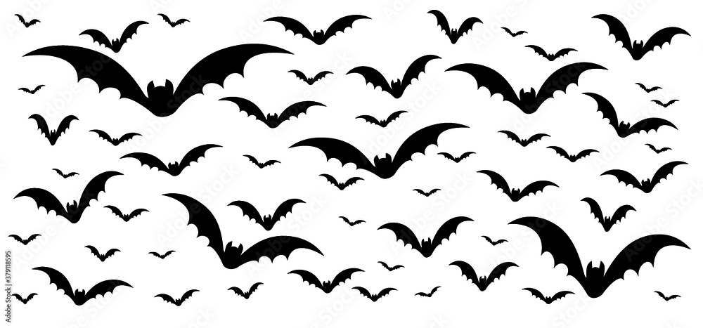Happy halloween party. Flying bats pumpkins face. Funny flat vector ...
