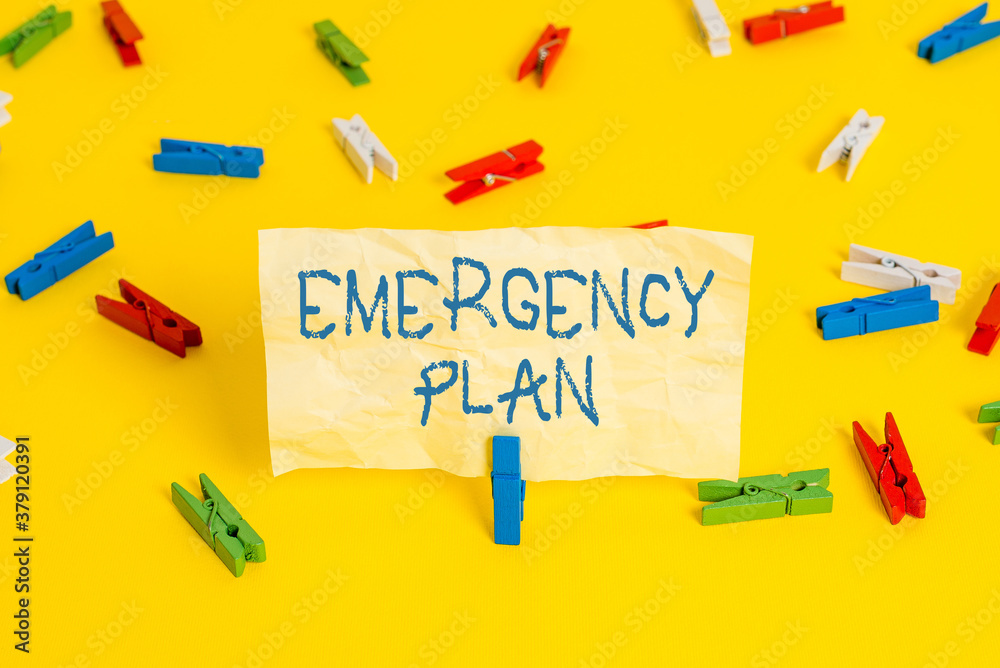 Writing note showing Emergency Plan. Business concept for instructions ...