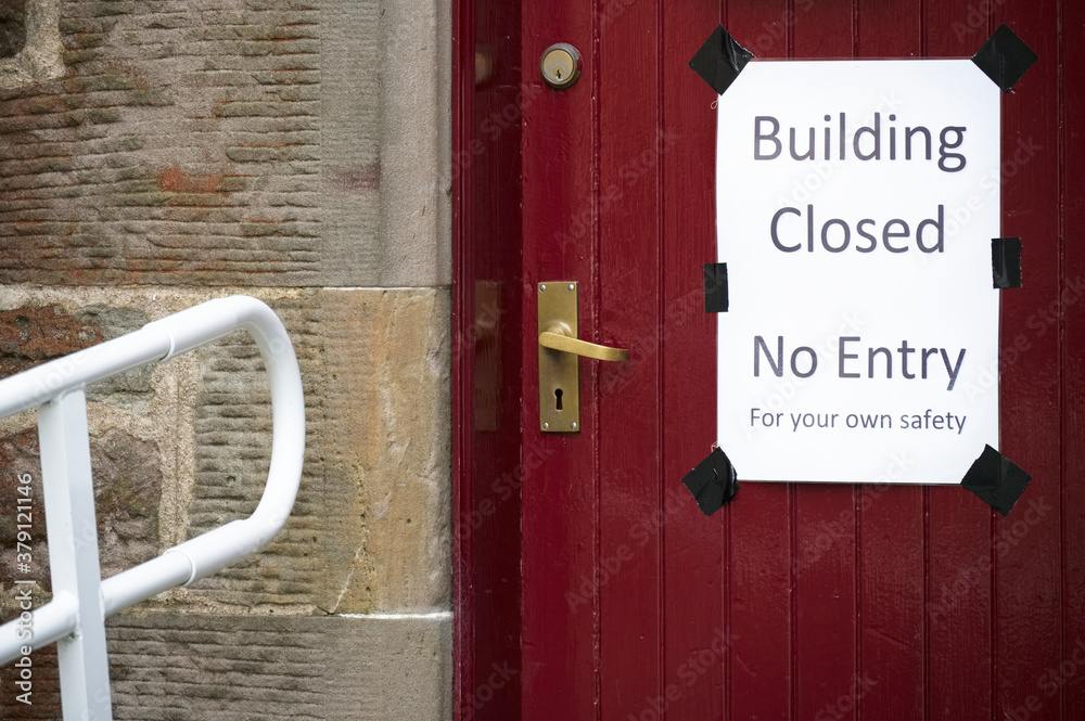 Building closed no entry sign on building door Stock Photo | Adobe Stock
