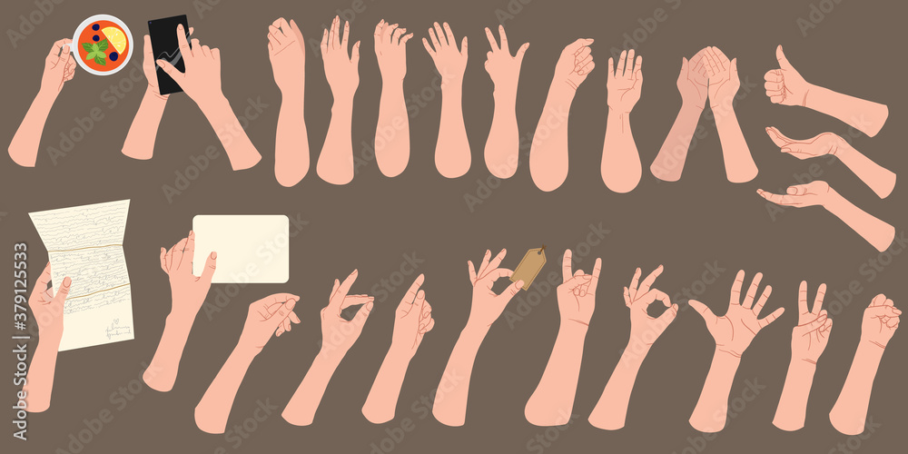 Set of hands showing different gestures isolated. Different hand sign ...