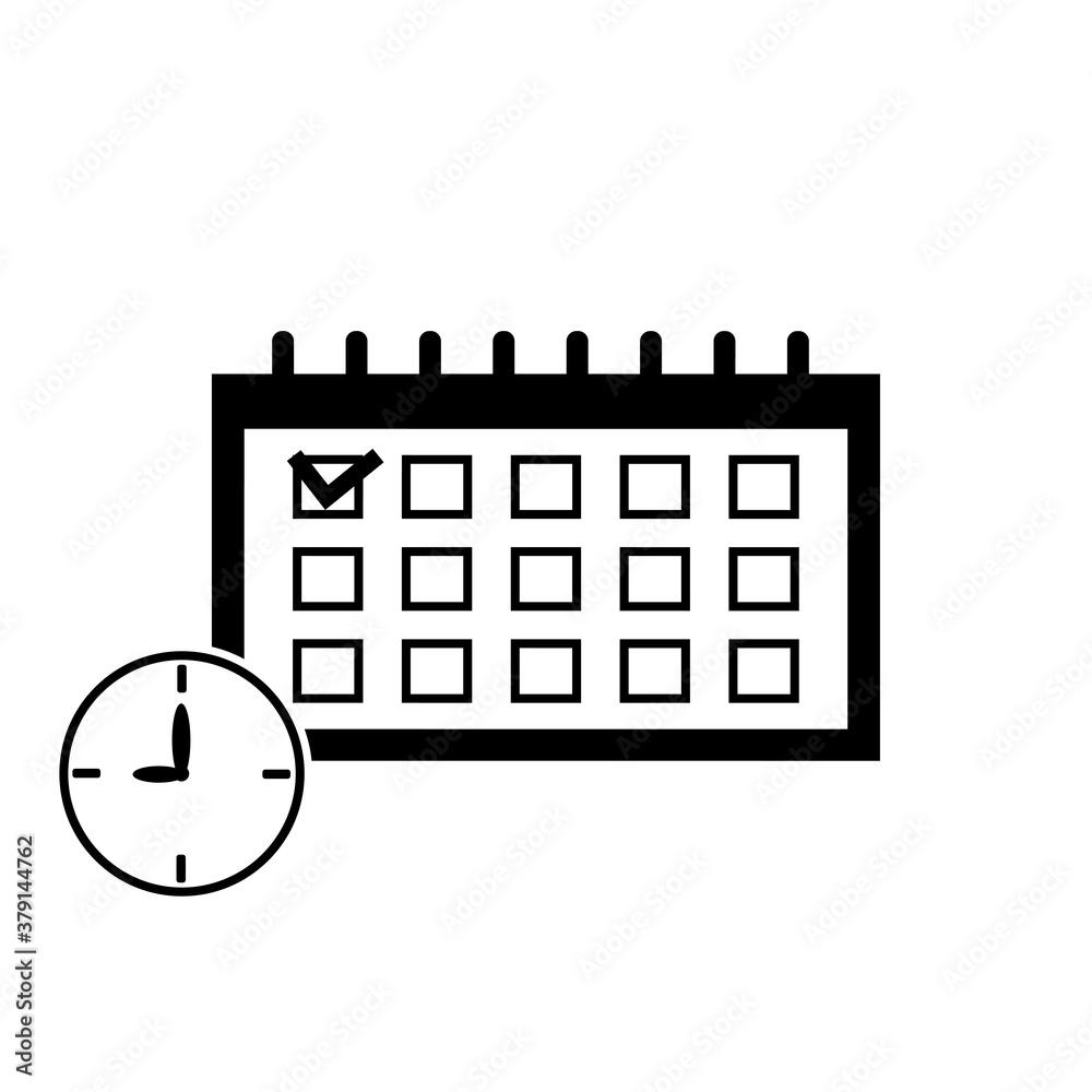 Event schedule icon, calendar symbol with clock. Flat vector ...
