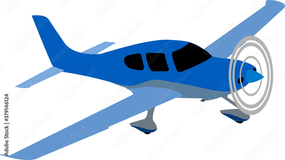Properler aircraft with static landing gear. Light blue small passenger ...