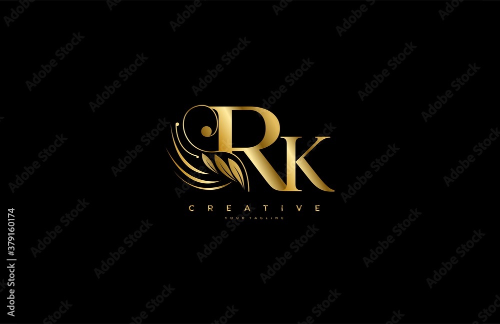 Initial RK letter luxury beauty flourishes ornament golden monogram ...