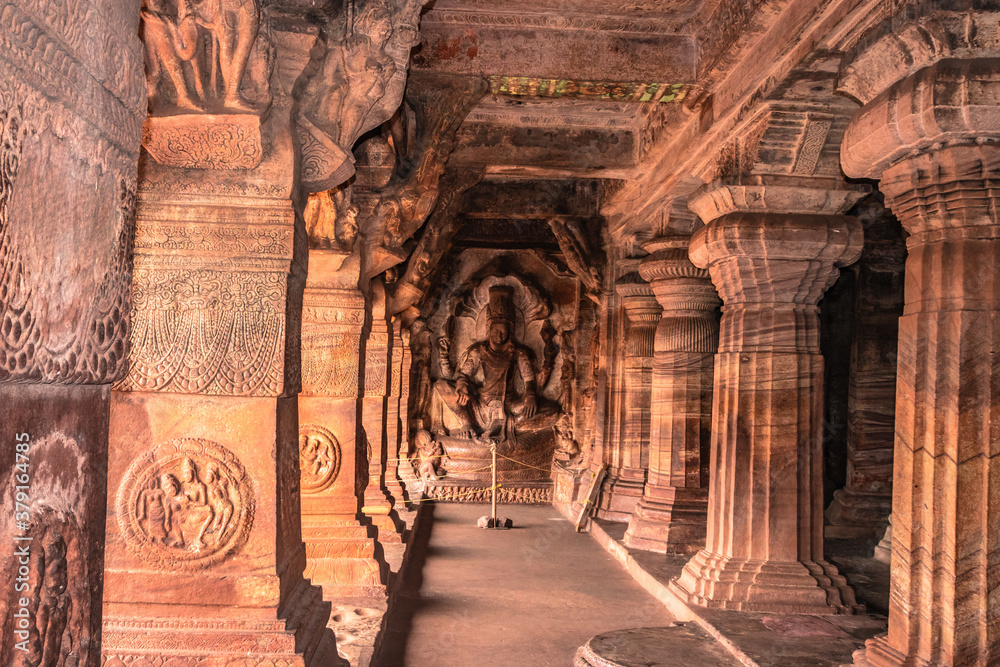 badami cave sculptures of hindu gods carved on walls ancient stone art ...