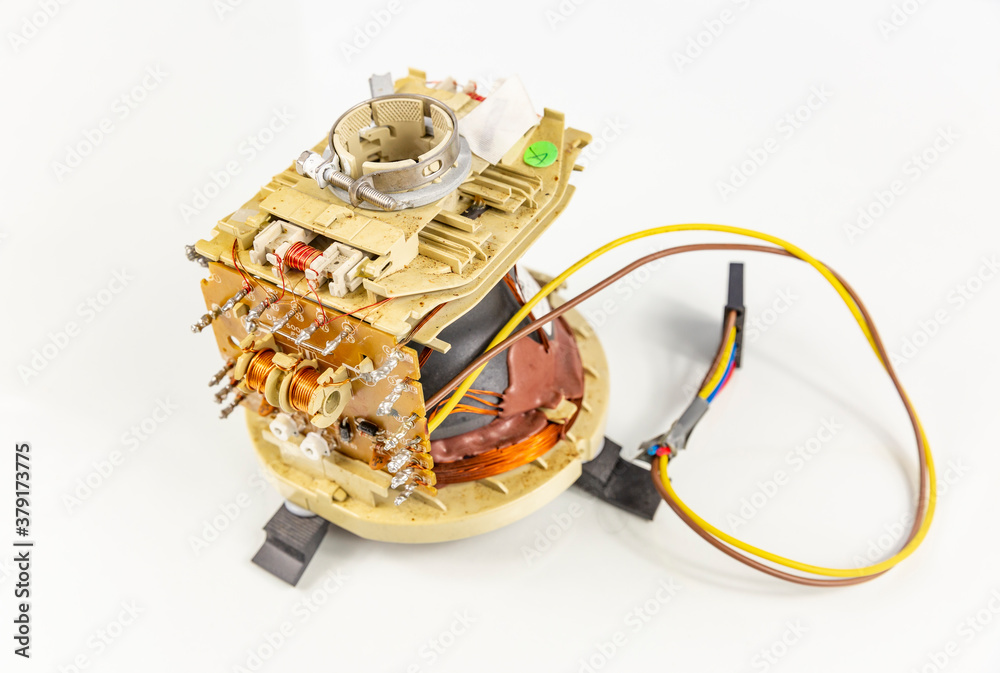 Dismounted deflection yoke coil of a CRT (Cathode ray tube) TV to move ...