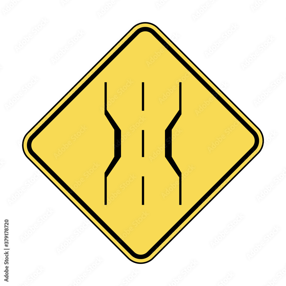Narrow bridge road sign. Vector illustration of yellow diamond shaped ...