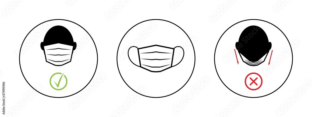 Set of social distancing icons behaviours. Mask wearing rules during ...