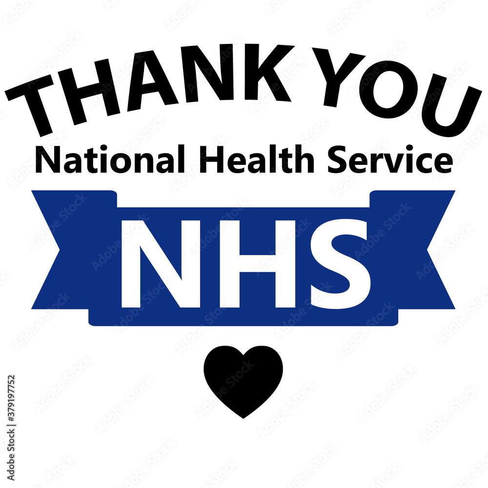 Thank NHS. National health service. Handwritten lettering. Isolated on white background ...