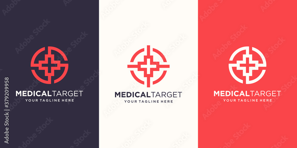target medical Logo designs Template. symbol plus combined with target ...