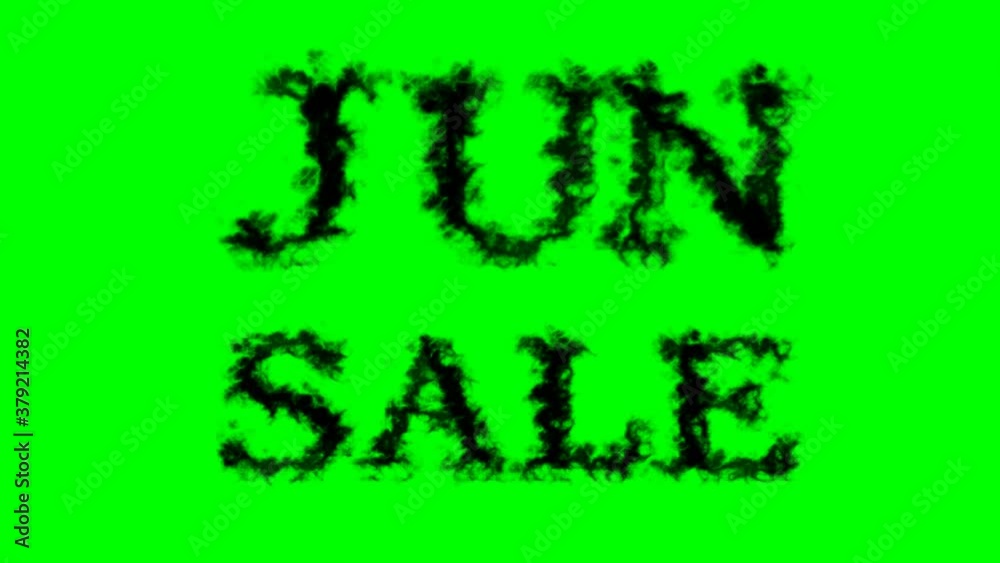 Jun Sale smoke text effect green isolated background. animated text ...