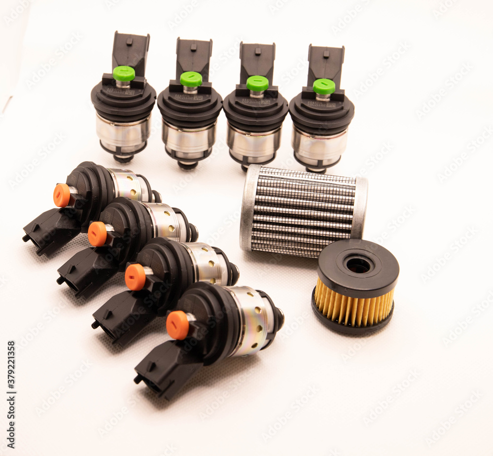 Spare parts of a car with an LPG system Stock Photo | Adobe Stock