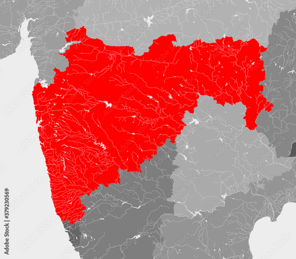 India states - map of Maharashtra. Hand made. Rivers and lakes are ...