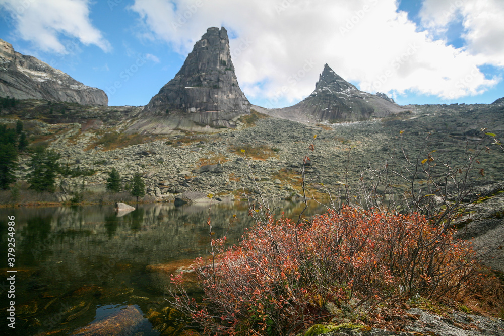Parabola rock and lake of Artists, Ergaki, Krasnoyarsk territory ...
