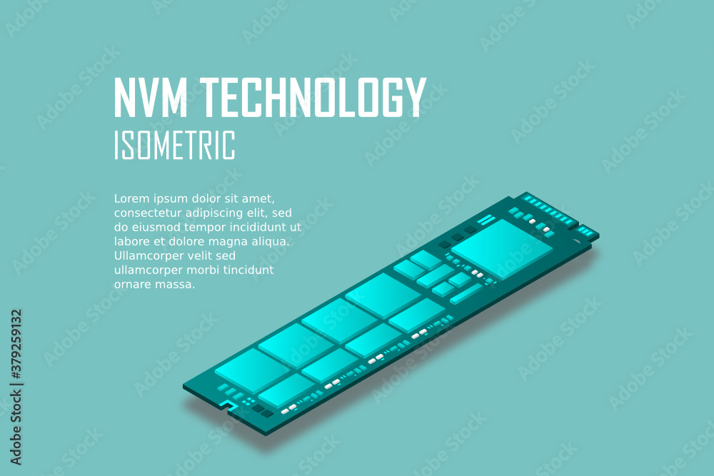 NVME Express M.2 memory realistic 3d isometric illustration, random ...
