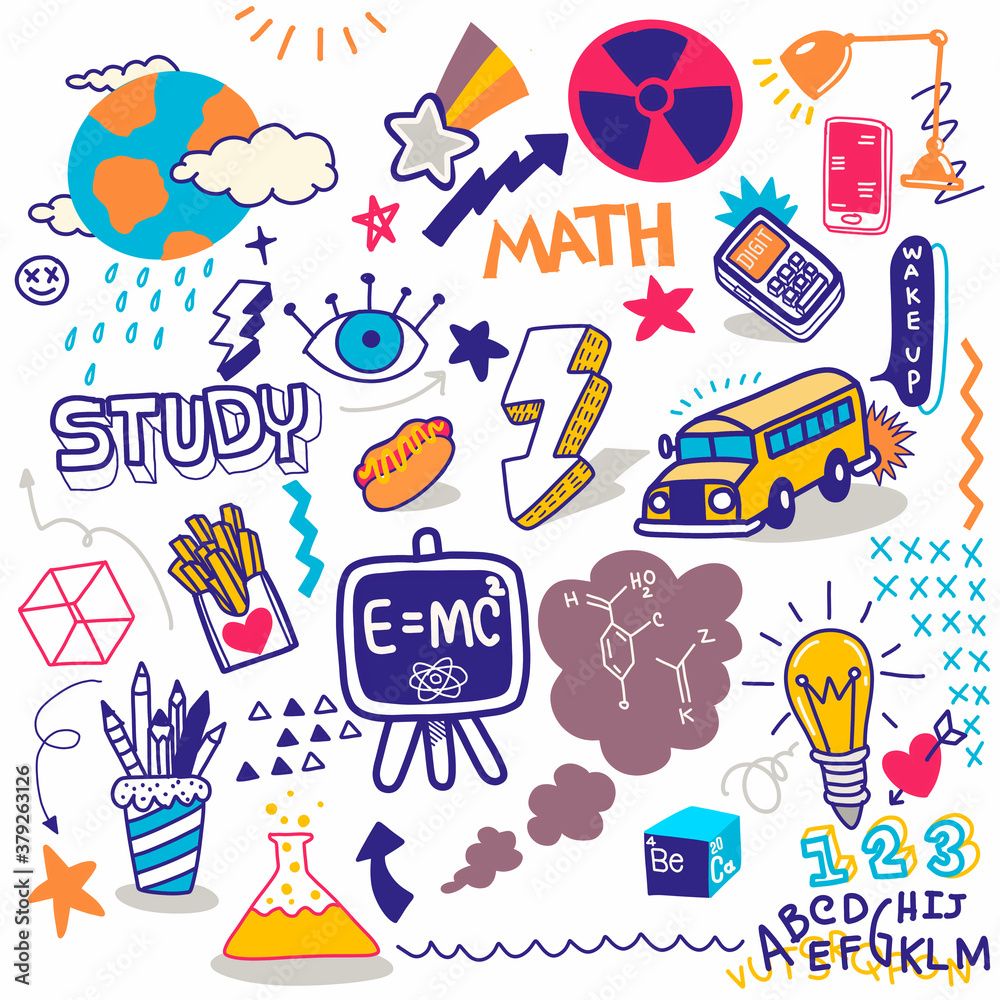 School clipart. Vector doodle school icons and symbols. Hand drawn ...