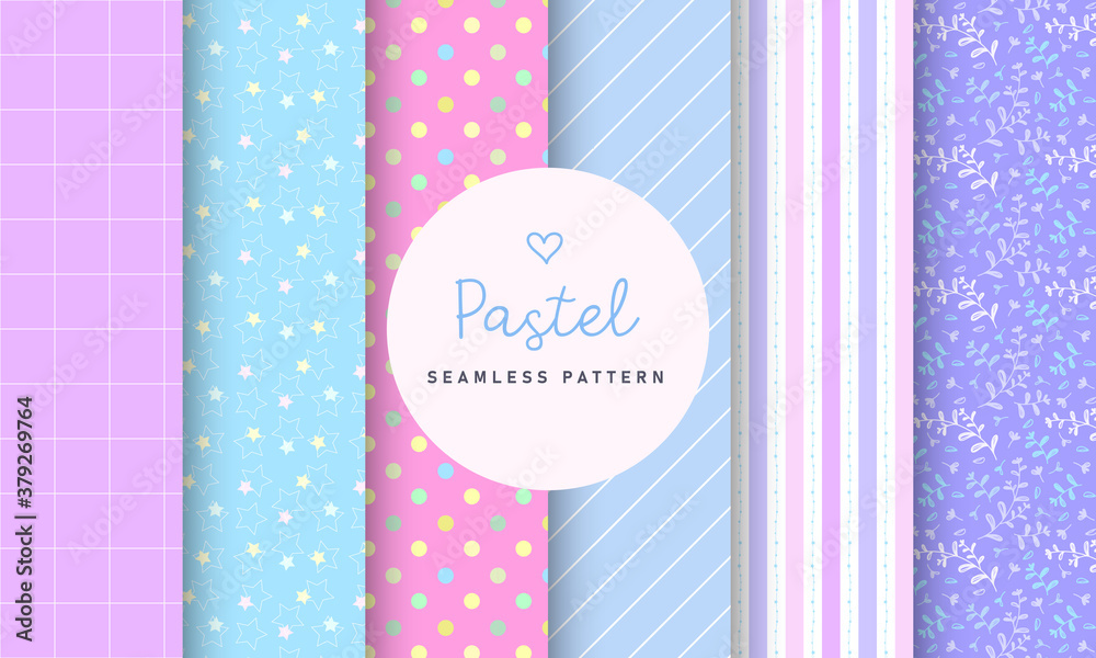 Sweet Pastel seamless pattern collection. Set of 6 colorful background ...