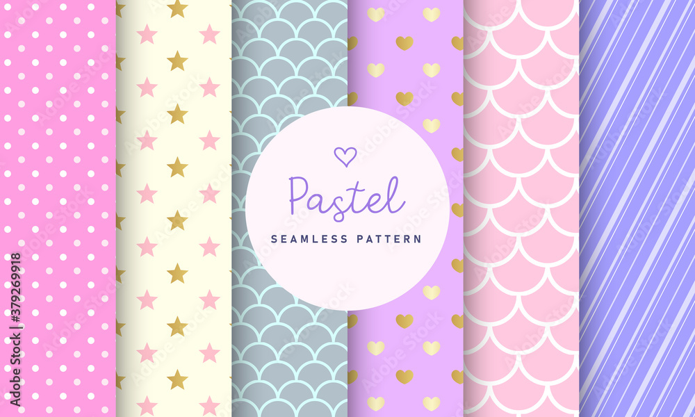 Sweet Pastel seamless pattern collection. Set of 6 colorful background ...