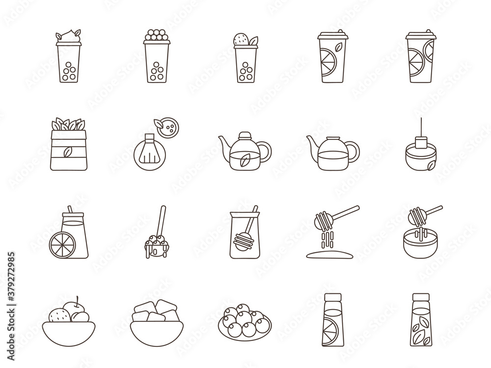 Vetor de Bubble Tea icon set. Vector icons design for pearl milk tea ...