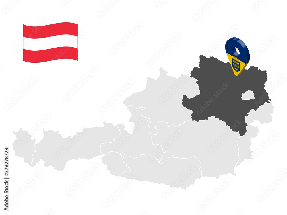 Location of Lower Austria map Austria. 3d location sign similar to the ...
