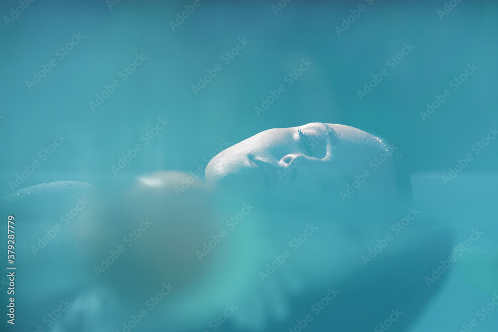 Natural Beauty Of Beautiful Girl In Pool. Model’s Face Underwater At ...