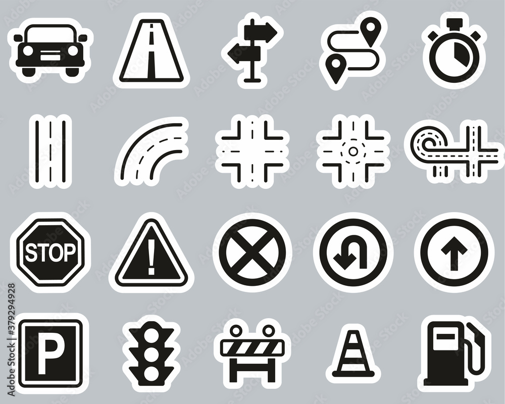 Traffic Icons Black & White Sticker Set Big Stock Vector | Adobe Stock