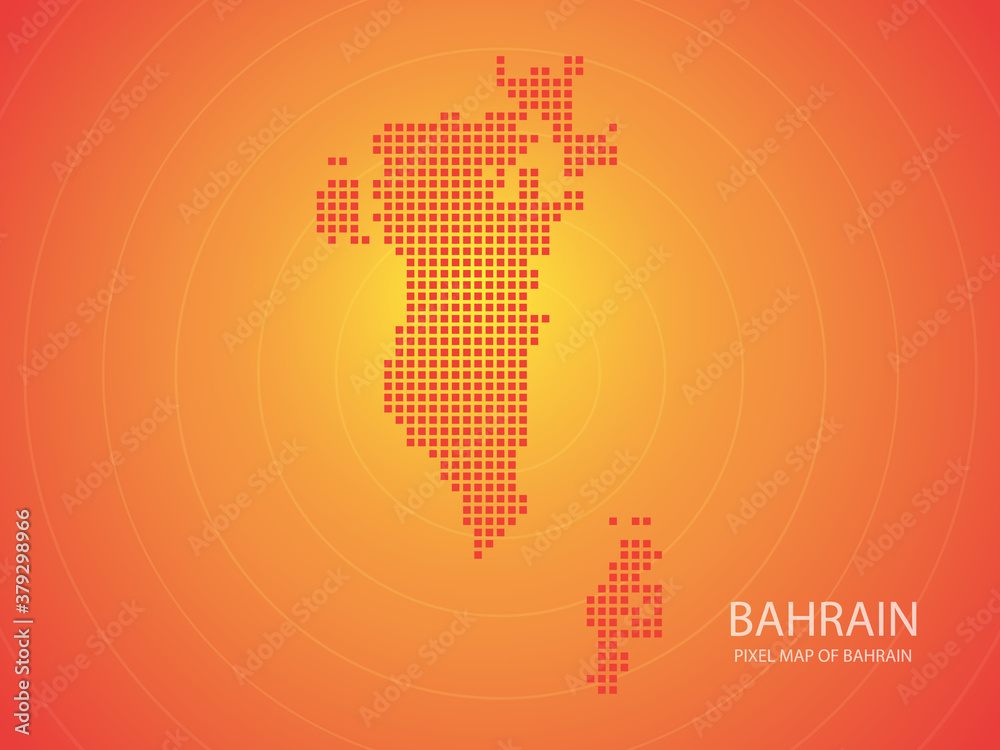 Orange pixel map of Bahrain on orange background. Vector illustration ...