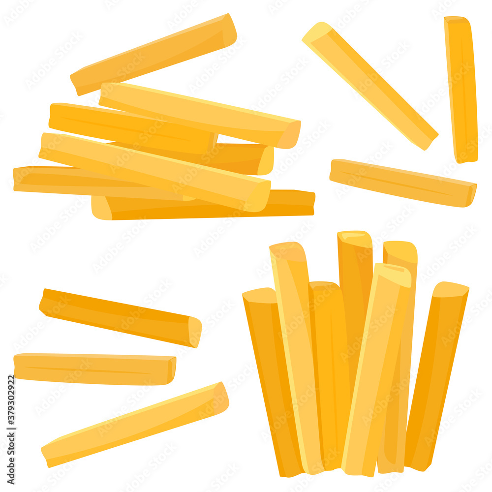 French fries. Fried potato chips white background. Vector illustration ...
