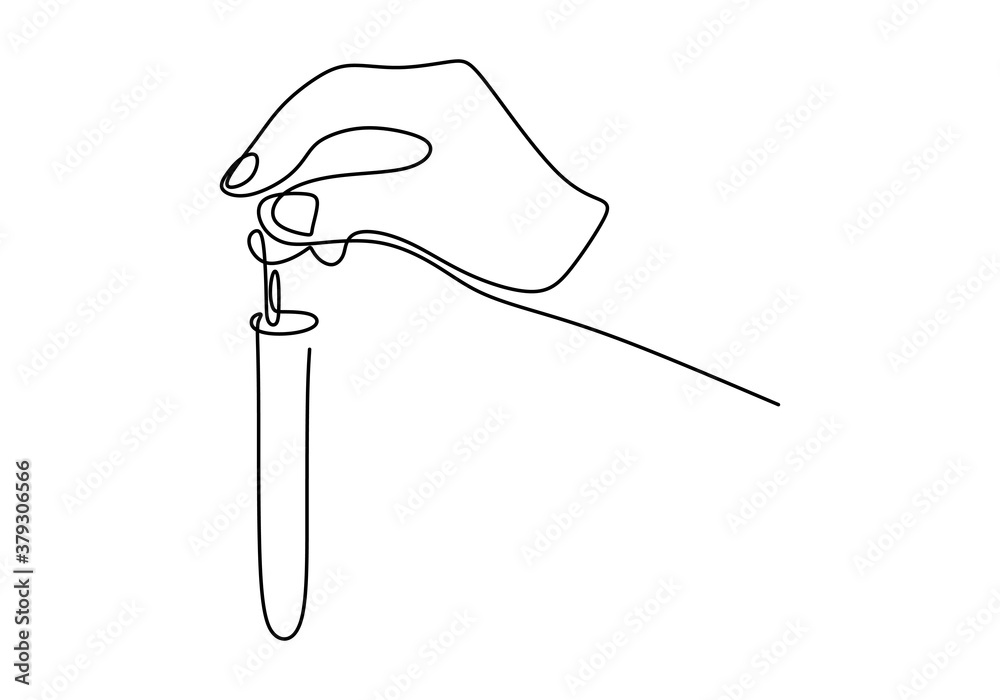 Continuous one line drawing of a scientist's hand. The researchers's ...