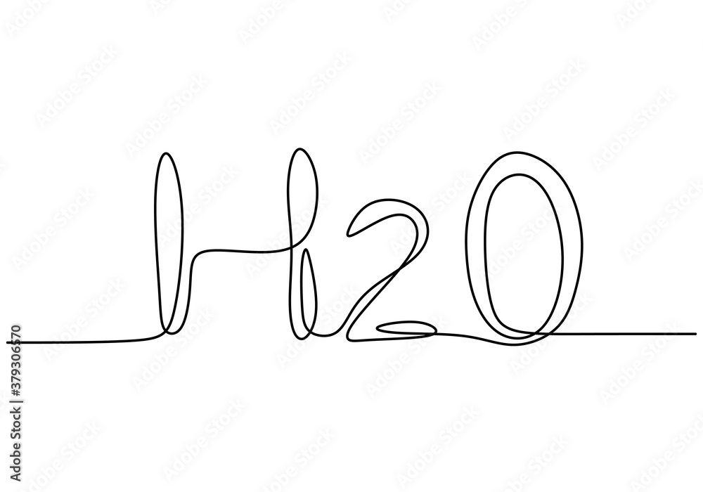 Continuous one single line drawing of H2O in chemistry. Chemical ...
