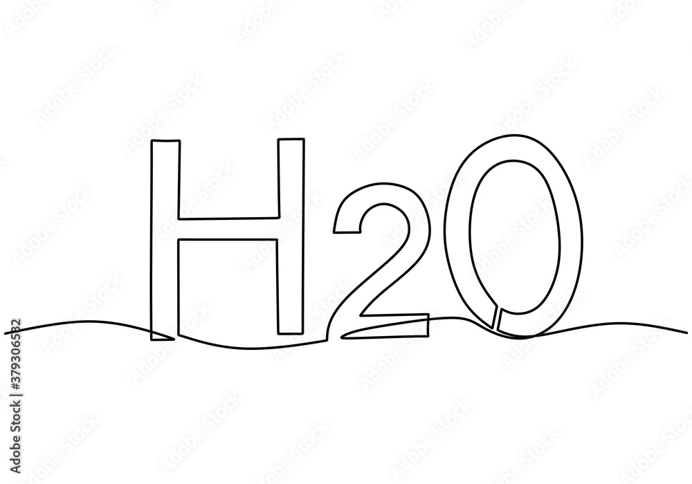 Continuous one single line drawing of H2O in chemistry. Chemical ...