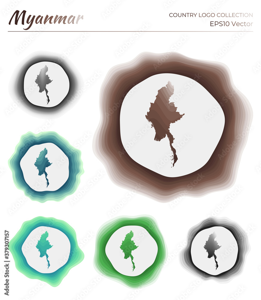 Myanmar logo collection. Colorful logo of the country. Unique layered ...