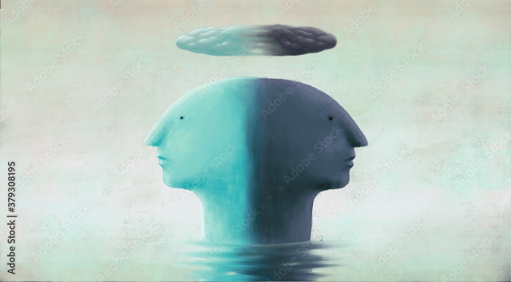 ภาพประกอบสต็อก Contrast emotional of human head surreal painting ...