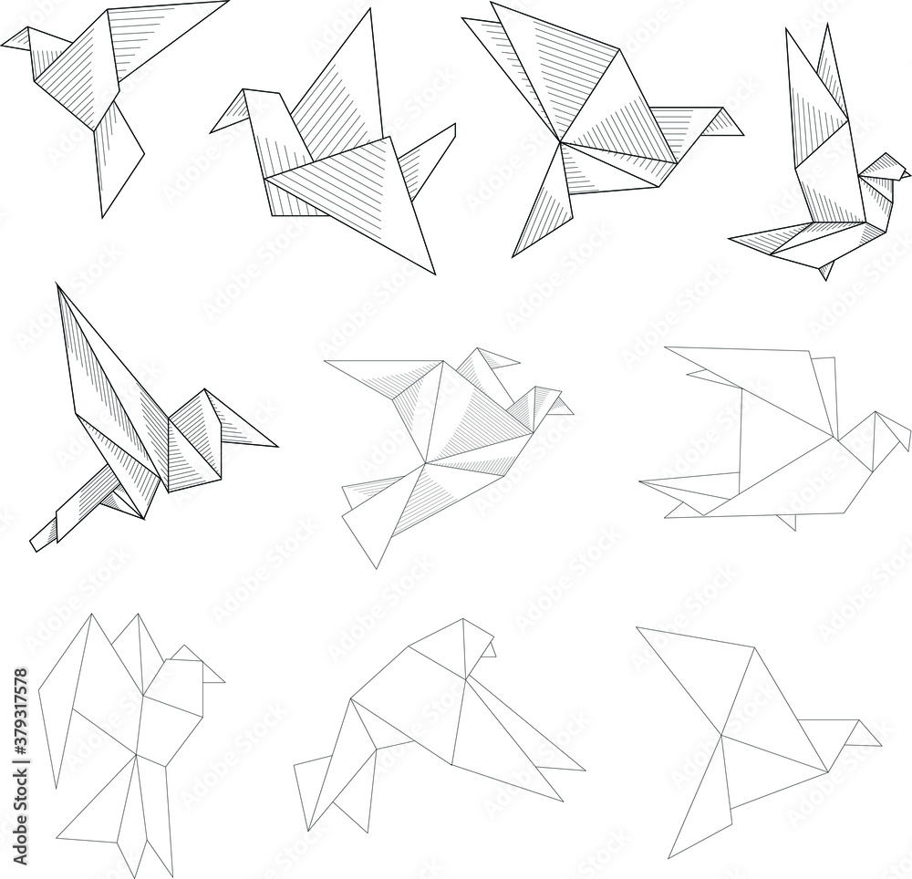 Cartoon origami paper birds graphic template. Vector illustration in ...