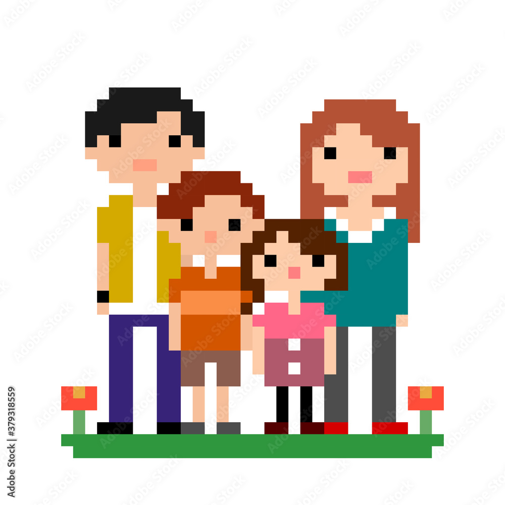 Image of parent and child 8 bit pixels. family in Vector Illustration ...