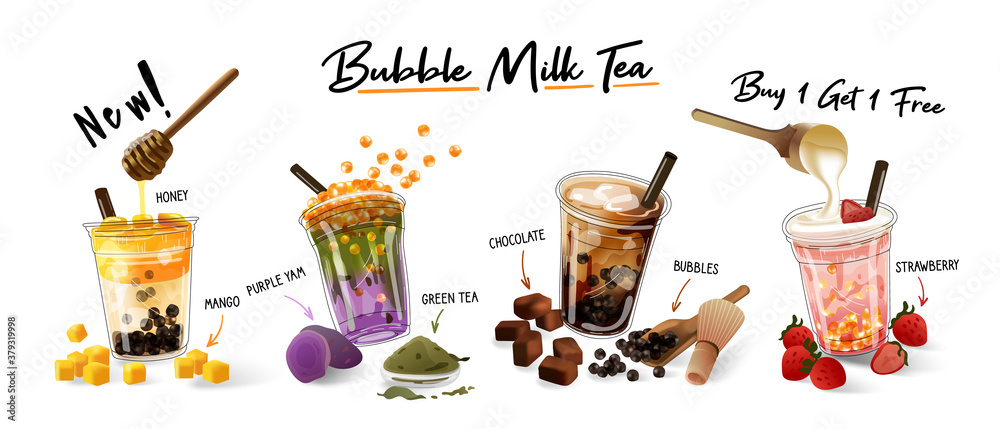 Bubble milk tea Special Promotions design, Boba milk tea, Pearl milk ...