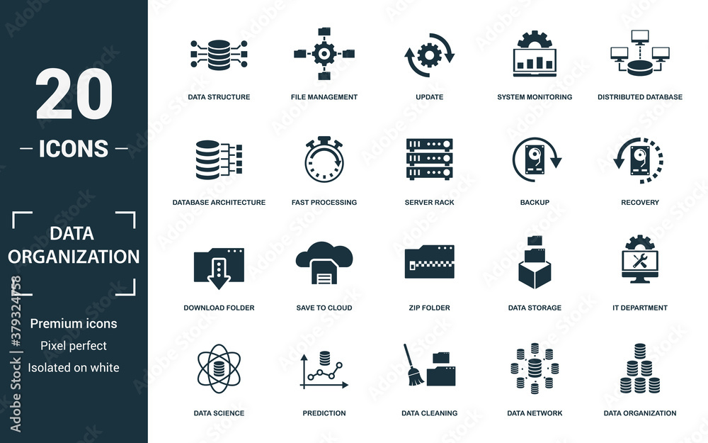 Data Organization icon set. Collection of simple elements such as the ...