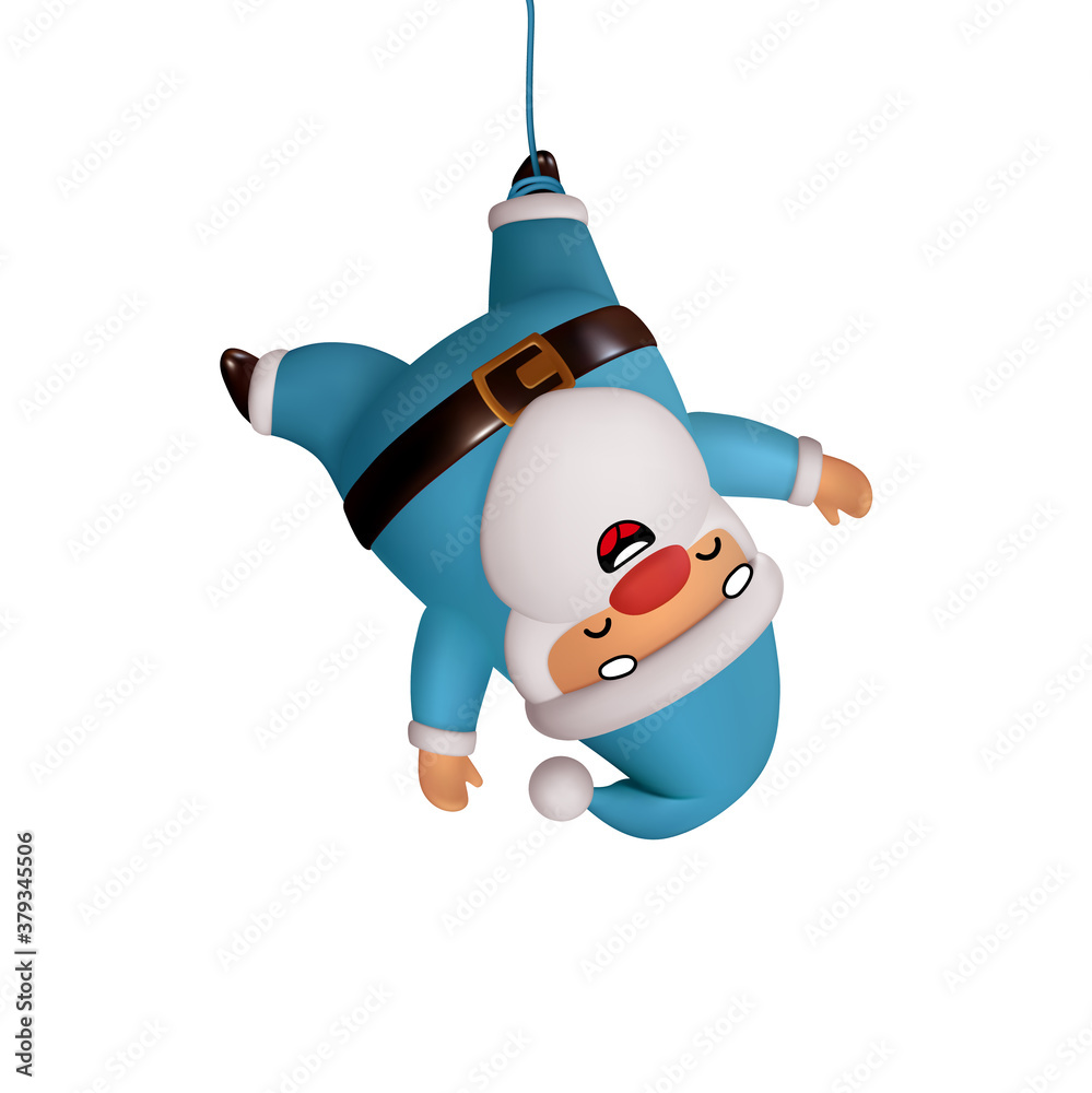 Santa Claus is tied with rope by the leg, weighs on rope. Realistic 3d ...