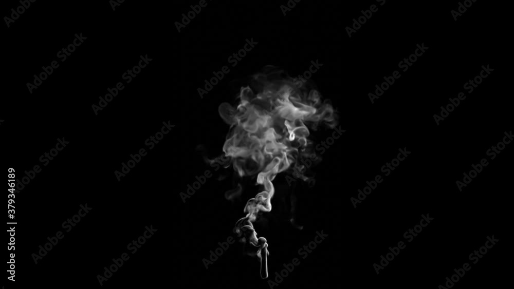 Delicate white waves of cigarette smoke on black background. Steam from ...
