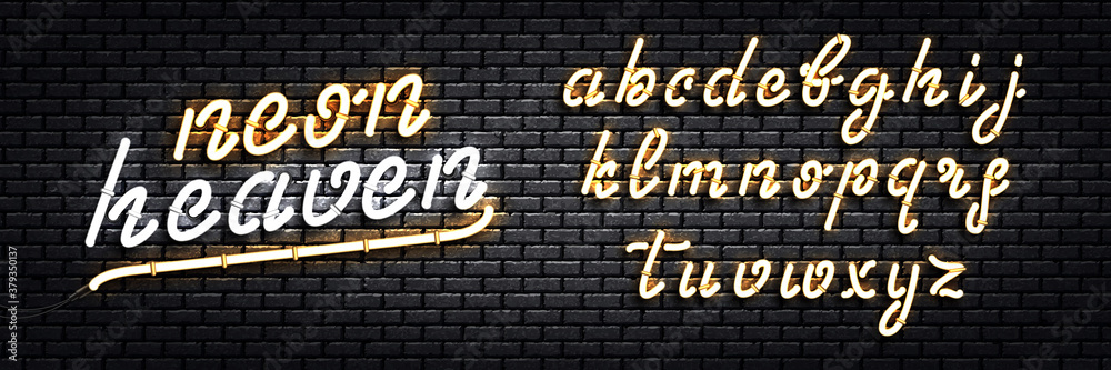 Vector realistic isolated neon sign of Cursive Neon font for template ...