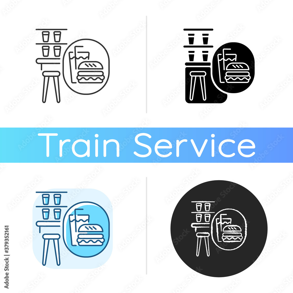 Snack bar icon. Linear black and RGB color styles. Onboard restaurant ...