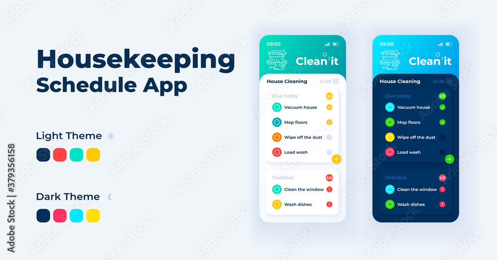 Housekeeping schedule smartphone interface vector template set. Mobile ...