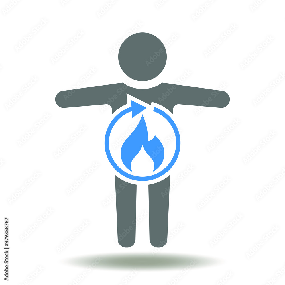 Human body fire flame round rotation arrow icon vector. Metabolism ...