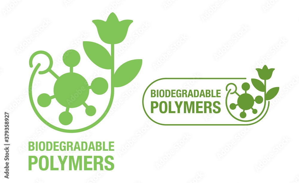 Photo & Art Print Biodegradable polymers green emblem with plastic ...