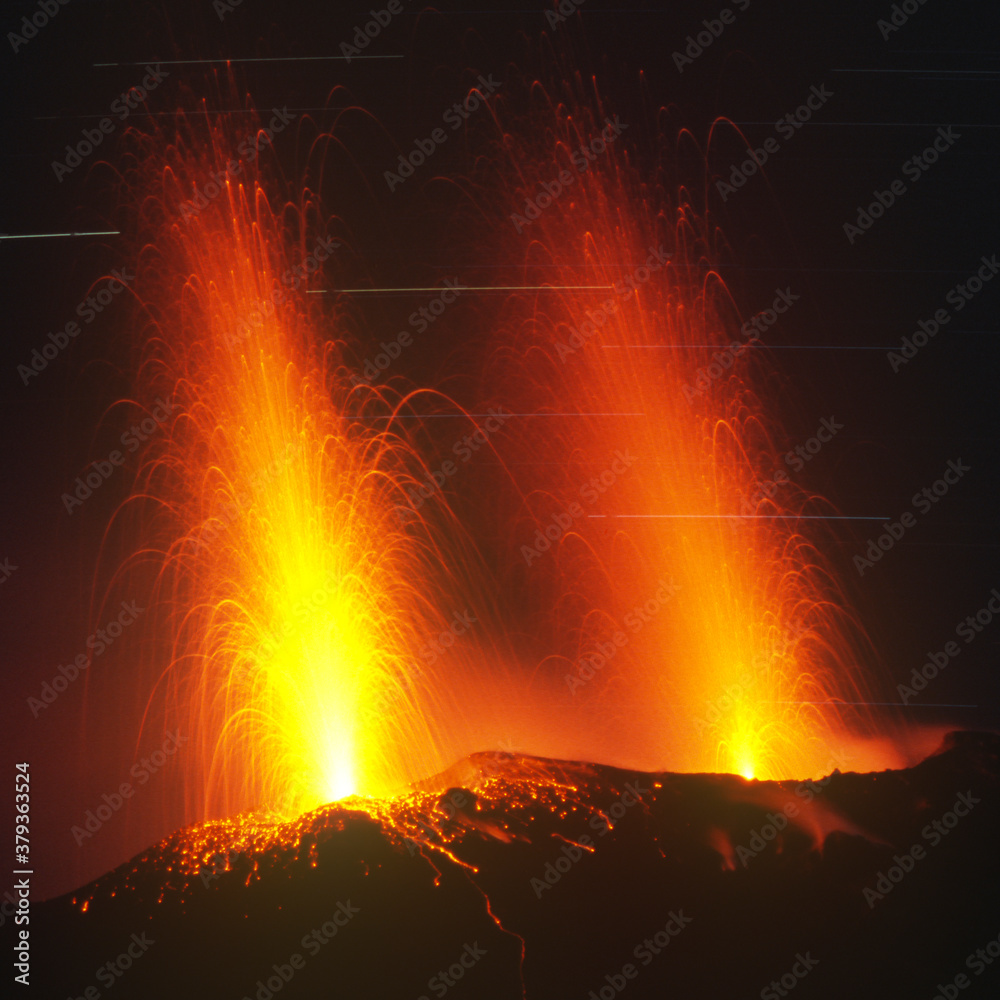 Stromboli twin eruption Stock Photo | Adobe Stock