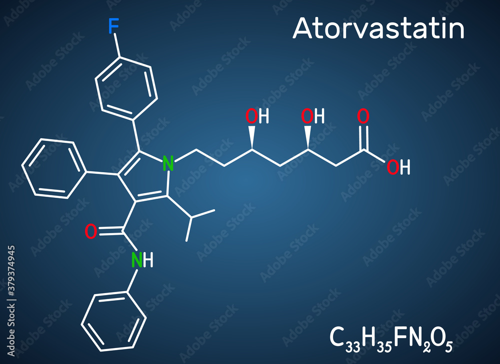 Atorvastatin, statin molecule. It is used for lowering blood ...
